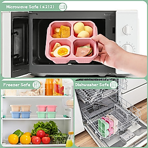DIMBRAH Snack Containers (4 Pack),Lunch Box Containers,Reusable 4 Compartment Snack Box Container,Small Bento Box,Lunchable Containers 4 Compartments for Work and Traveling- with Forks