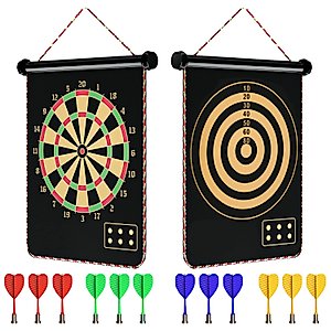 Mixi Magnetic Dart Board for Kids, Outdoor Toys Kids Games Double Sided Dart Board Games Set for Boys with 12 Darts, Best Toys Gifts for Teenage Boys Girls Age 5 6 7 8 9 10 11 12 13 14 15 16 Years