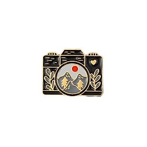 Camera Enamel Pin Mountains Artistic