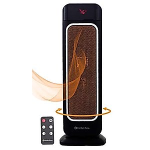 Oscillating Space Heater – Ceramic Forced Fan Heating with Stay Cool Housing - Tower with Remote Control, Digital Thermostat, Timer, Large Temperature Display and Efficient ECO Mode - by Bovado USA