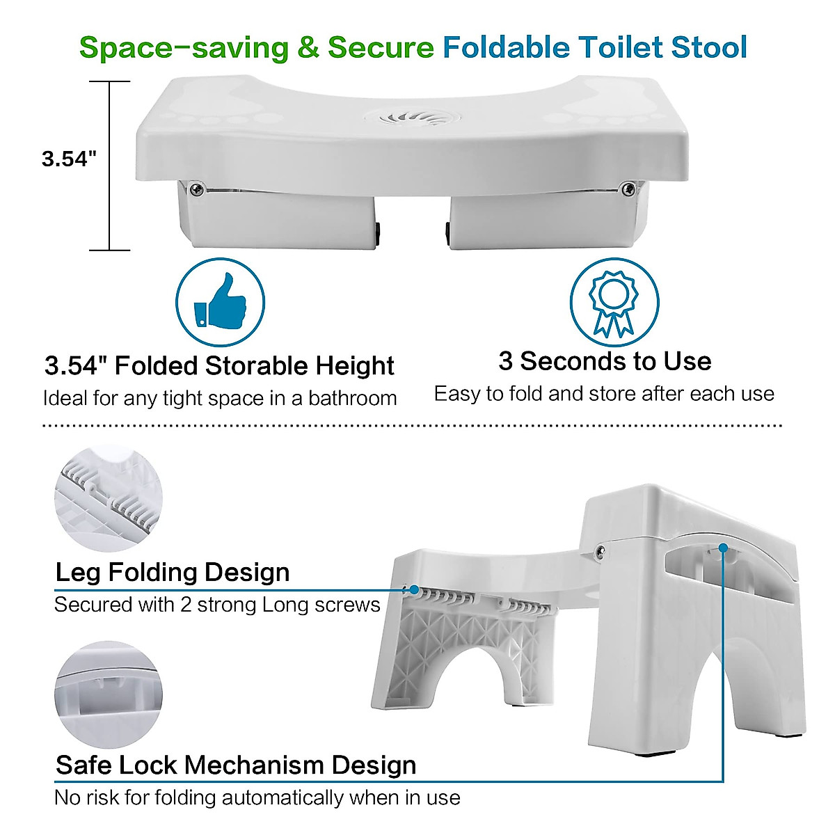 Foldable Toilet Potty Stool for Adults, 7" Heavy Duty Plastic Portable Squatting Poop Foot Stool with Freshener Space, Bathroom Non-Slip Toilet Assistance Step Stool - Gifts for Kids Seniors