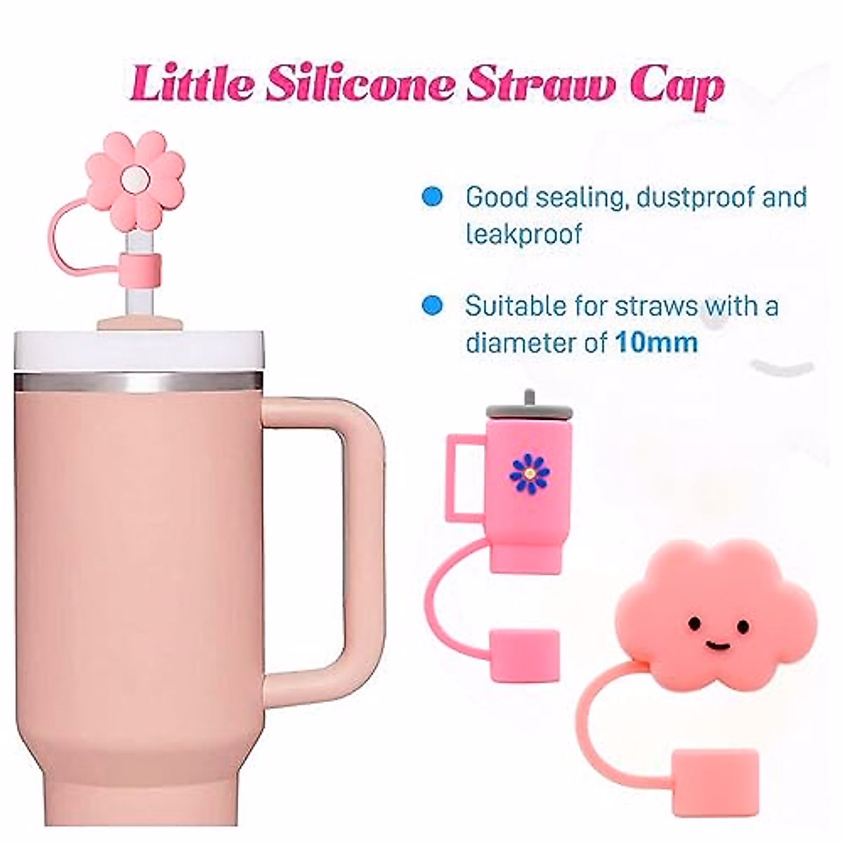 Straw Cover Cap for Stanley Cup,Silicone Straw Topper Compatible with 30 and 40 Oz Tumbler with Handle,10 mm 0.4 in Reusable Straw Tips Lids