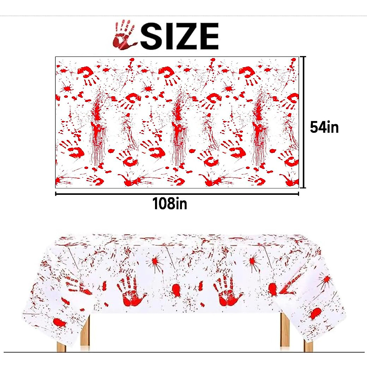 Grabo Bloody Zombie Rectangular Tablecloth, 108 x54in, Polyethylene, White, Halloween Party Supplies Decoration