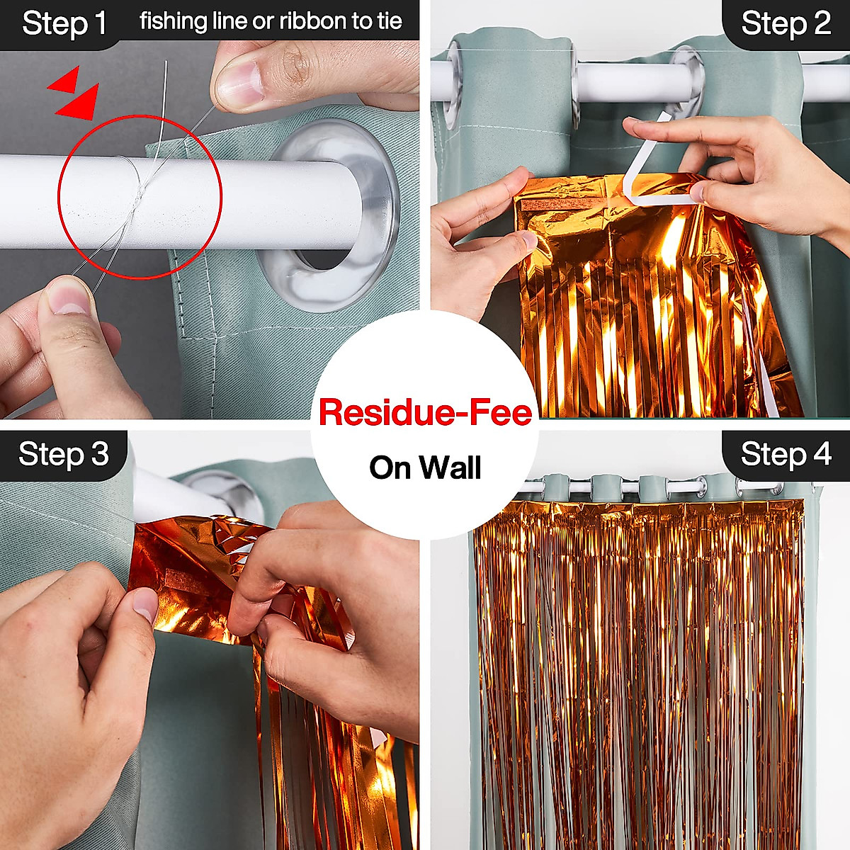 PartyWoo Orange Foil Fringe Curtains, 2 pcs 3.3x6.6 ft Orange Streamers, Fringe Backdrop, Metallic Tinsel Curtains for Birthday Party, Halloween Tinsel Backdrop, Halloween Party Decorations