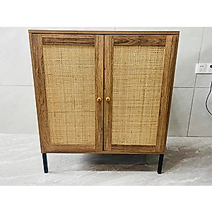 RAODIK Walnut Color Storage Cabinet with 2 Rattan Doors,Liquor Cabinet for Bar, Dining Room, Hallway, Cupboard Console Table, Accent Cabinet, 31.5X 15.75X 34.66 Inches