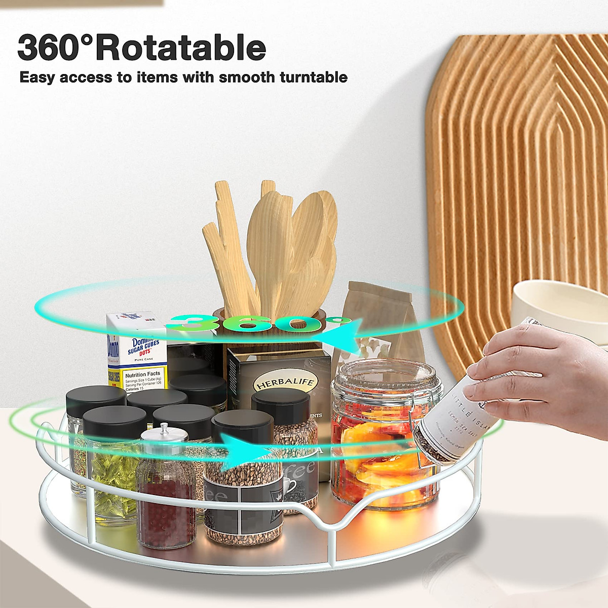 Lazy Susan Turntable Organizer - 11" Metal Rotating Spice Rack for Cabinet Pantry Refrigerator, White