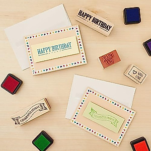 4-Piece Card Making Stamps Set - Wood Mounted Rubber Stamps for Card Making, DIY Crafts, Scrapbooking - Happy Birthday, Thank You, Congratulations, with Love