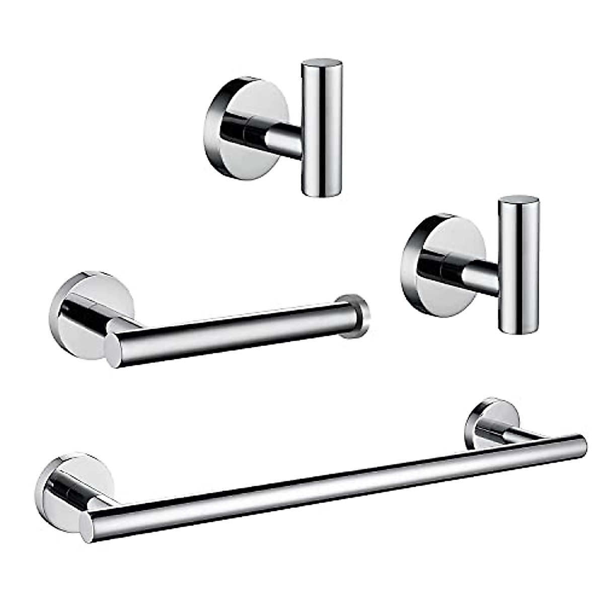 Polished Chrome Bathroom Hardware Set 4 Pieces SUS304 Stainless Steel Round Wall Mounted Set Including Towel Bar,Toilet Paper Holder, Robe Towel Hooks,Bathroom Accessories Kit