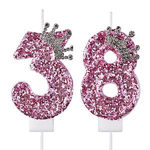 VSHILI 38 83 Birthday Candles, 38th 83rd Cake Candles, Pink Birthday Number 38 83 Candles Cake Topper Decorations for Party Men Women