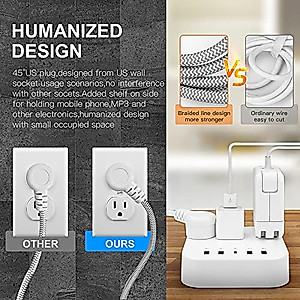 Power Strip, 3 Outlets, 4 USB Charging Ports, 1 USB-C Port, 5Ft Braided Extension Cord. Wall or Desk. Home Office Travel