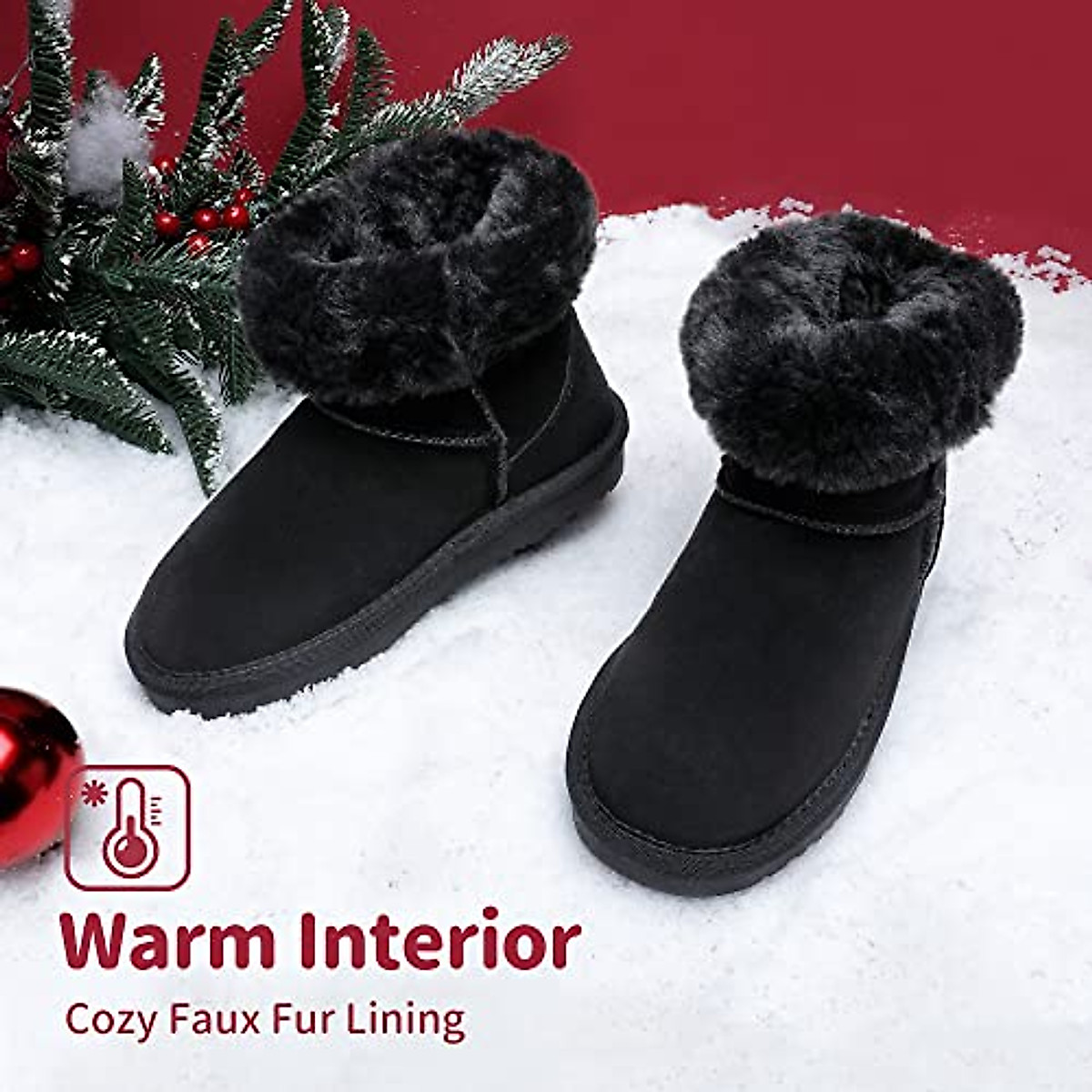 DREAM PAIRS Girls Boys Boots Kids Faux Fur Lined Winter Mid Calf Snow Boots Shorty-K Black Size 2 Little Kid