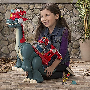 Chomp Squad Playskool Blazeasaurus and Sparks McKenzie, 20-Inch Brachiosaurus Dinosaur Firefighter Toy and Action Figure for Kids 3 and Up