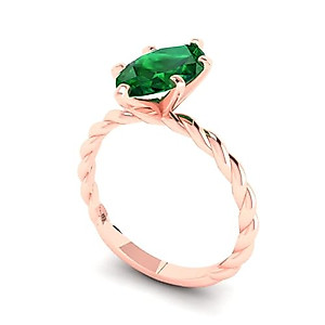 Clara Pucci 2ct Marquise Cut Solitaire Rope Twisted Knot Simulated Emerald Engagement Bridal Promise Anniversary Ring 18K Rose Gold 6.25