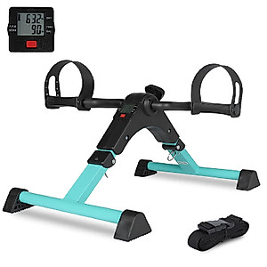 MEETWARM Pedal Exerciser Under Desk Exercise Peddler Arm Leg Folding Mini Stationary Peddler Bike with LCD Display Portable Bicycle Exerciser Machine for Seniors (Teal)