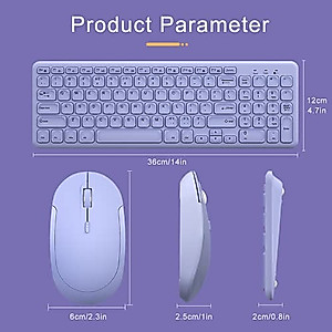 Wireless Ergonomic Keyboard and Mouse Combo, Sweet Mixed Color Cute Keyboard, 2.4G USB, Compatible with Computer, Laptop, PC Desktops, mac (Purple)