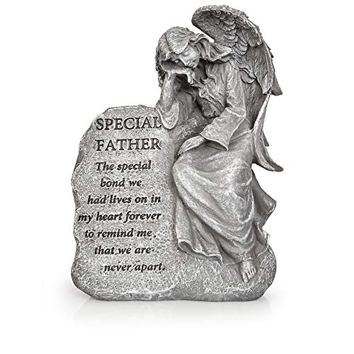 Besti Garden Memorial Stone Angel - Cold-Cast Ceramic Graveyard Remembrance Decoration - Outdoor Sculpture and Engraved Design with Special Father Quote - Sympathy Gift - 6-7/8"W x 3-1/4"D x 9-3/8"H