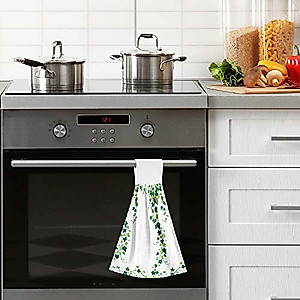 Ivy Leaves On The White 2 Pcs Hanging Kitchen Hand Towels, Hanging Tie Towels with Hook & Loop Washcloth Dishcloths Sets Decorative Absorbent Tea Bar Bath Hand Towel