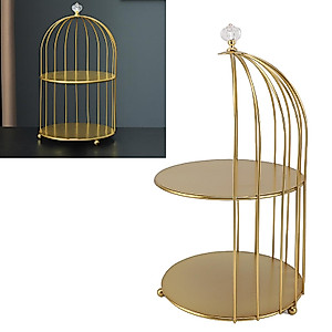 FTVOGUE Bird Cage Cosmetic Organizer,Cosmetic Rack Bird Cage Desktop Makeup Organizer Rack, Space Saving Iron Unique Makeup Display Rack for Home Bathroom, Gold (Double Layers)
