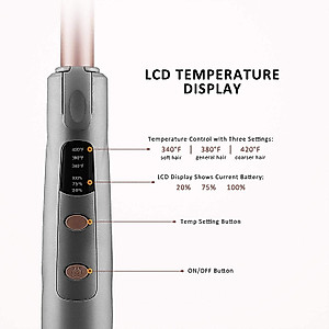 Aokitec 3/4 inch Cordless Travel Curling Iron Ceramic Coating Hair Curler with 5200mAh Battery, Instant Heating up to 420°F Wireless Battery Operated Curling Wand USB Charging Portable Hair Iron