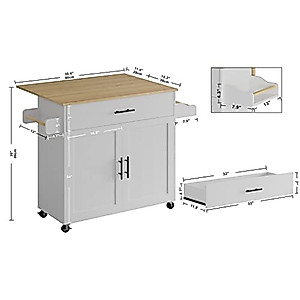 IRONCK Rolling Kitchen Island Table on Wheels with Drop Leaf, Storage Cabinet, Drawer, Spice Rack, Towel Rack, Kitchen Cart, White