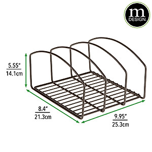 mDesign Steel Cookware Holder, Storage Organizer Rack with Three Slots for Kitchen Cabinet, Pantry, Holds Pans, Pots, Lids, Cookie Sheets, Cutting Boards - Concerto Collection - 2 Pack - Bronze