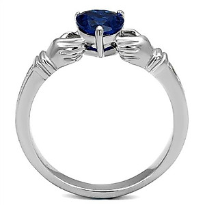 Nationalonlinediscounts Dark Blue Sapphire Heart CZ Stainless Steel Claddagh Irish Celtic Princess Crown Ring (5)
