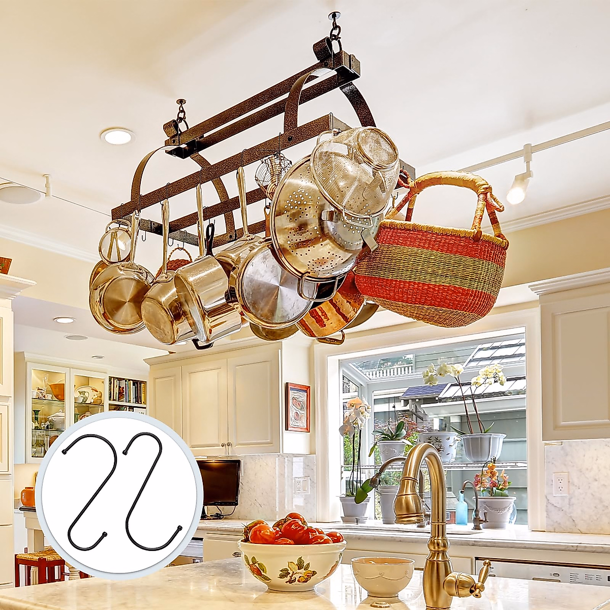 RELBRO S Hooks, 6 Inch Black Large S Hooks Reversible Heavy Duty Metal S Shaped Plant Hooks S Hanging Hooks for Plants Baskets Pots Pans Mugs Pants Bird Feeders Crafts Tools - 12 Pcs