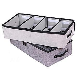 AARAINBOW 2 Packs Foldable Under Bed Clothes Organizer with Lids, Underbed Storage Container with Adjustable Dividers, UnderBed Storage Bins with Handles and Clear Window (Gray+Light Gray)