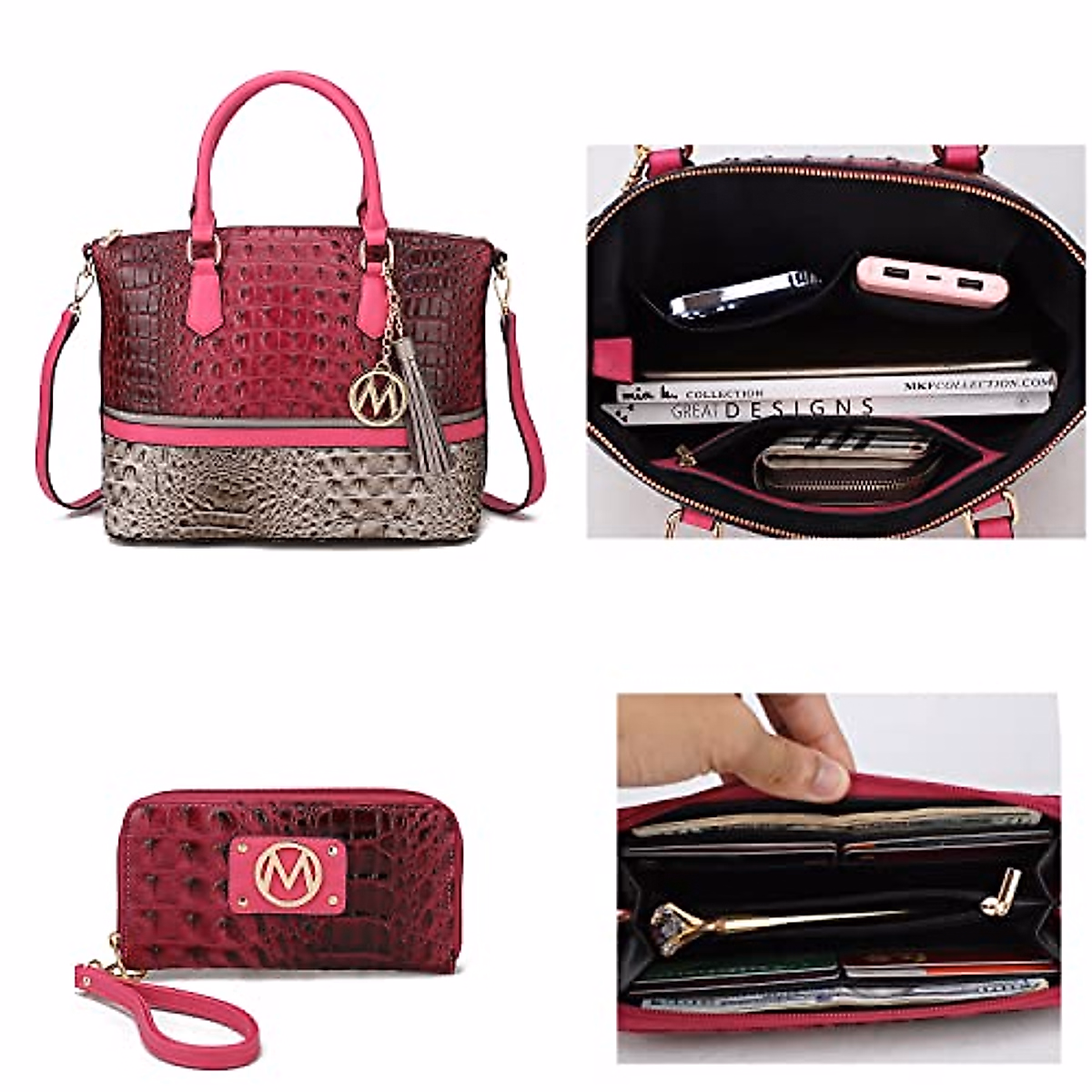 MKF Crossbody Tote Bag for Women, & Wristlet Wallet Purse Set – PU Leather Top-Handle Satchel Shoulder Handbag Brown