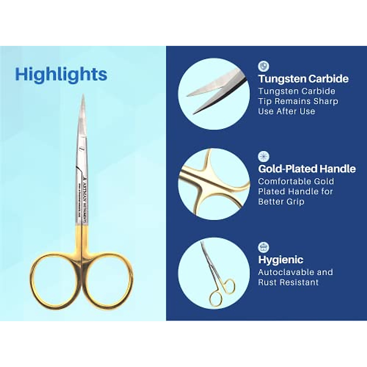 Scissors 4.5 inch curved Gold Plated handle Dental Surgical Gum Scissors BY Wise Linkers