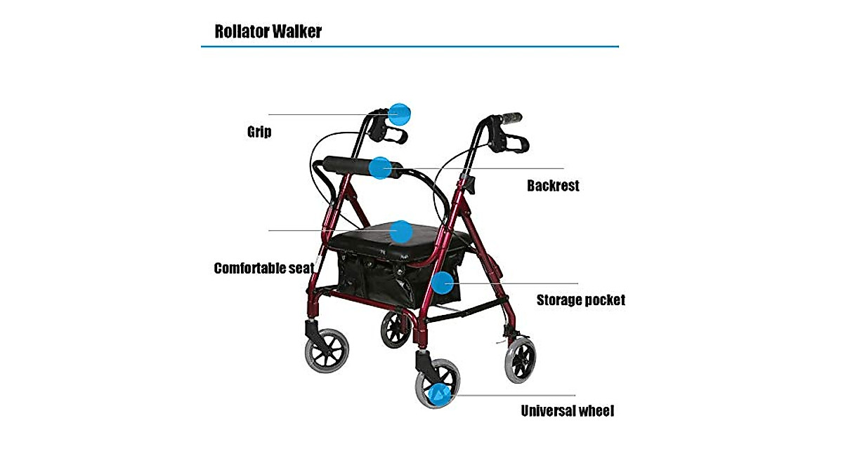 Lightweight Folding Walker with Seat and Brakes for Indoor & Outdoor Use