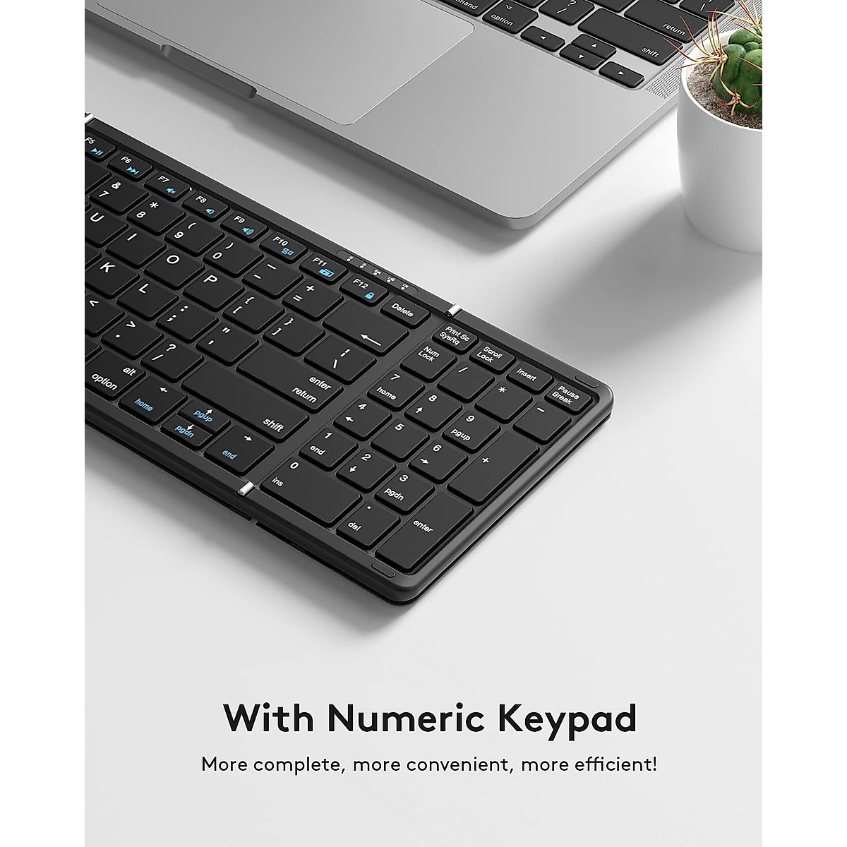 Foldable Bluetooth Keyboard with Numeric Keypad, Samsers Full-Size Wireless Folding Keyboard with PU Leather, Portable Travel Keyboard for iOS Android Windows Mac OS, Support 3 Device(BT5.1 x 3)-Black