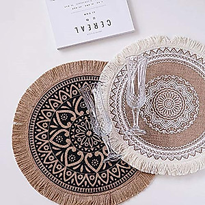 Round Jute Woven Placemat, Farmhouse Non-Slip Table Mats with Tassel for Kitchen Dining Table Decor Photo Props, 15 Inch(4)