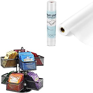 Puricon Non-Adhesive Shelf Liner Bundle with Tea Bag Organizer Storage Holder 360-Degrees Spinning Carousel
