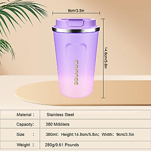 JTRYEMU Travel coffee mug 12 oz Insulated Coffee cup with lid reusable Leak proof Coffee Tumbler Stainless Steel Vacuum Gradient Colorful Thermos cup Thermal Keeps Cold and Hot for Coffee/Tea