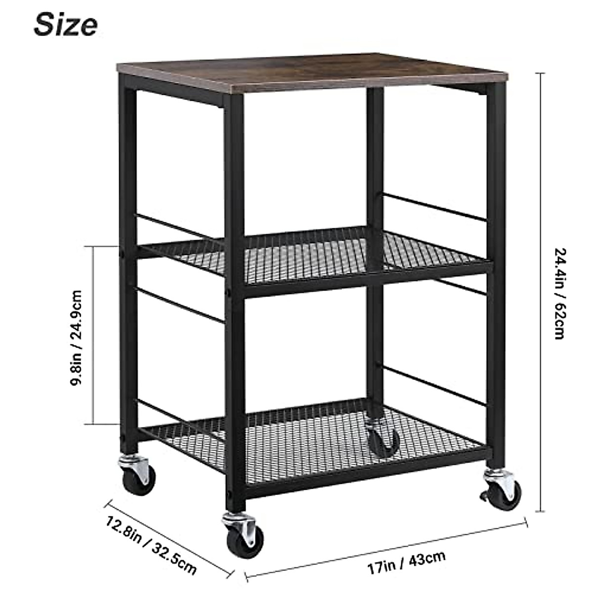 LIANTRAL 3 Tiers Rolling Cart, Utility Kitchen Storage Cart with Wheels Multifunctional Small Side End Table Nightstand for Home, Office
