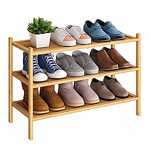 BMOSU 3-Tier Bamboo Shoe Rack Premium Stackable Shoe Shelf Storage Organizer for Hallway Closet Living Room Entryway Organizer(Natural)