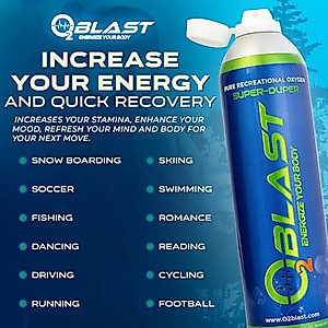 O2 Blast Oxygen Cans, 10 Liter 6 Pack Pure Oxygen Canisters with Sanitary Flip Top Cap, Portable Supplemental Oxygen for Breathing & High Altitude, Reduce Recovery Time & Increase Oxygen Levels.