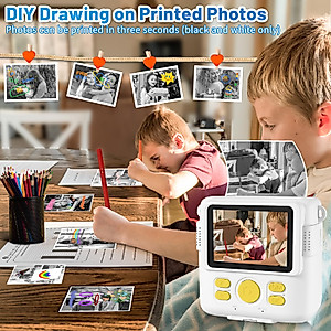 Instant Print Camera for Kids with 3 Rolls of Printer Paper, 1080P Toddler Digital Camera Toys for Age 3-12 with 32GB SD Card, Christmas & Birthday Gifts for 3 4 5 6 7 8 Year Old Girls & Boys (White)