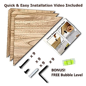 Beecora Corner Wall Shelf- Home Decor [3PC Set] w/Bonus Level Rustic Real Wood Farmhouse Shelves for Bedroom Wall Mounted Living Room Bathroom Organizer Kitchen Office Floating Shelf