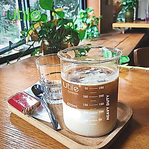 Utile 12pcs of Heavy Duty Glass Beakers, Vol.250m(8.5oz), Borosilicate 3.3 Glass with Double Scaled Printed Graduation, 4046.0250.12