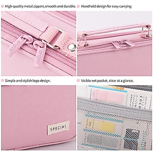 HVOMO Large capacity pencil case Pouch Double Zipper Storage Bag 3 Compartments Portable Multifunctional bag Desk Organizer School Marker Pen Case(Pink)