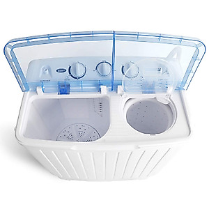 HomGarden Portable Washer Compact Mini Twin Tub Washing Machine w/Washer Spinner Cycle Spin Drye, Built-in Gravity Pump, 5.74 FT Power Cord (17.6 lbs Capacity)
