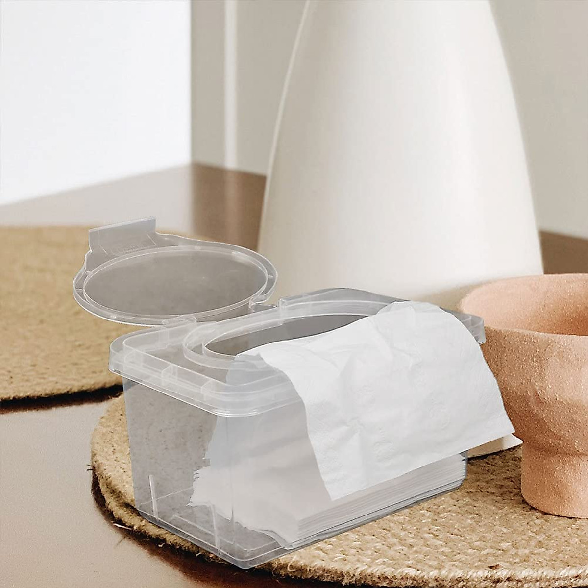 Wet Wipe Dispenser Portable Baby Wipes Dispenser Clear Refillable Tissue Box On- The- Go Wipes Dispenser Baby Wipes Holder for Car Outdoor Bathroom 4Pcs