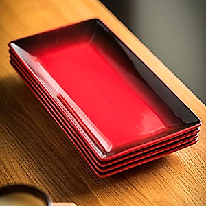 Gomakren Serving Platters Trays for Parties, Christmas Serving Dishes and Platters Porcelain Rectangle Plates Set of 2, 10 In Food Serving Tray, Microwave Dishwasher Safe Burgundy Red Christmas Gifts