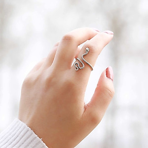 Qings Snake Ring Sterling Silver - Cute Adjustable Wrap Open Thumb Rings Vintage Animal Snake CZ Ring Stackable Finger Band Jewelry Gifts for Women Friends