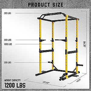 MAJOR LUTIE Power Rack Power Cage, PLM05 Multi-Function Squat Rack with Optional Pulley System for Home Gym(YELLOW)