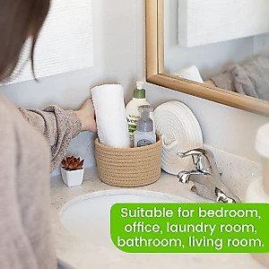 Auguste Round Basket with Lid - Set of 3 Storage Baskets with Lid - Decorative Storage Basket With Lid, Woven Basket with Lid, Cute Cotton Rope Basket, Multi-Purpose Cotton Rope Storage Basket