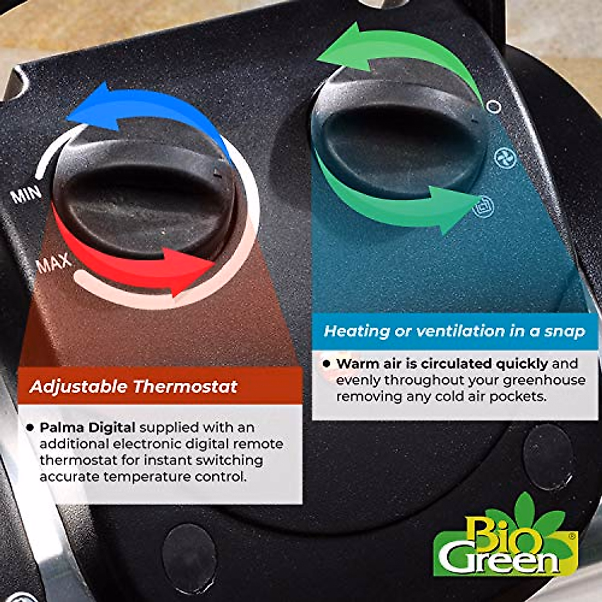 Bio Green PAL 2.0/USDT Palma Greenhouse Heater incl. Digital Thermosta, 11 x 8 x 12.5" / 280 x 195 x 315 mm