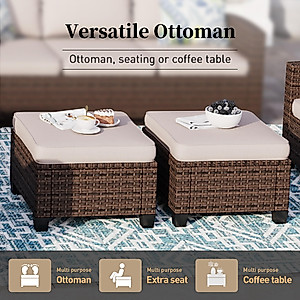 SUNSHINE VALLEY Patio Furniture Set Outdoor Furniture Brown Wicker Rattan Patio Conversation Sets with Cushion Outside Sofa Set,5 Pieces 7 Seats,Beige